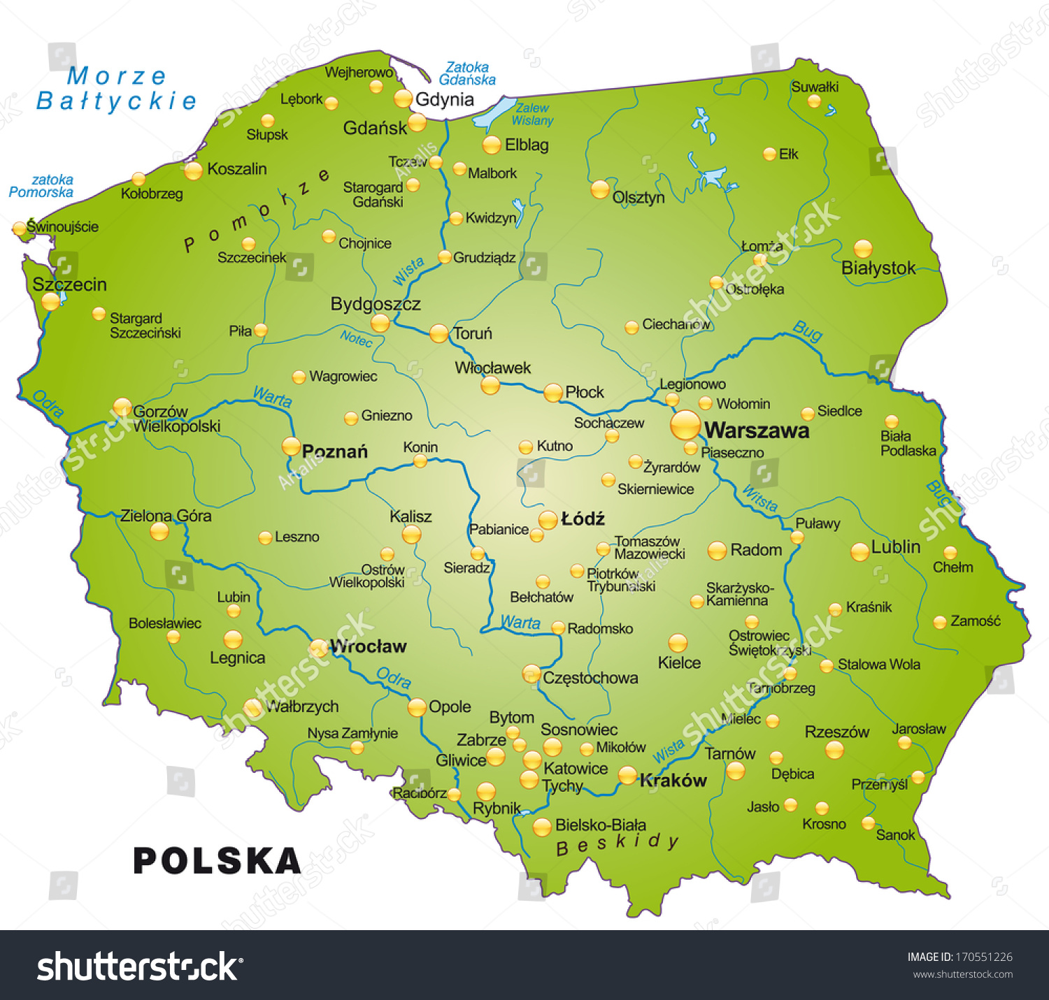 Map of Poland as an overview map in green - Royalty Free Stock Photo ...