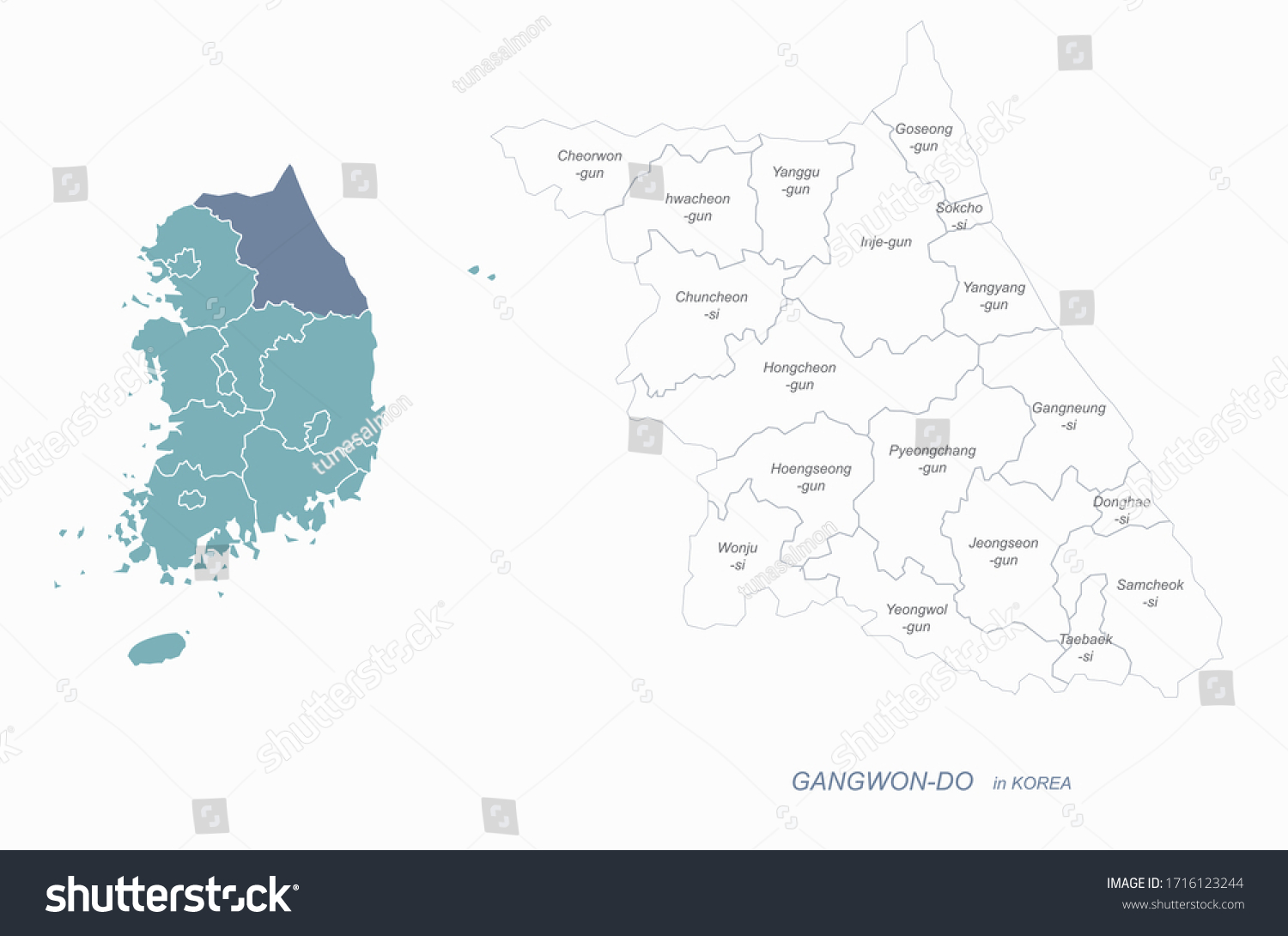 graphic vector of gangwon-do map. south korea - Royalty Free Stock ...
