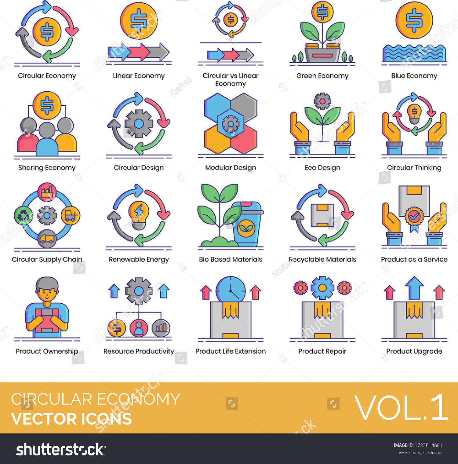 Circular economy icons including linear, modular - Royalty Free Stock ...