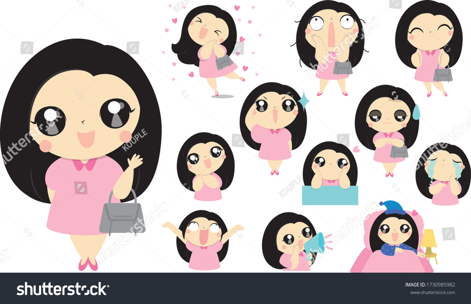 Cute Girl Charactor Flat Style Cartoon Vector Royalty Free Stock