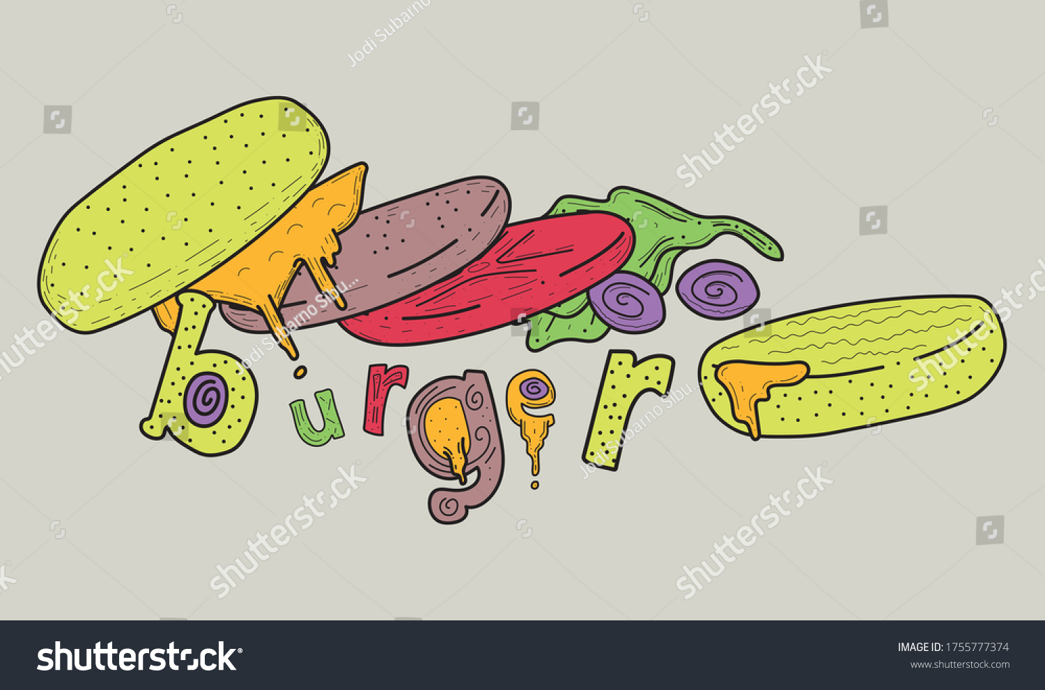 a messy and lying burger - Royalty Free Stock Vector 1755777374 ...