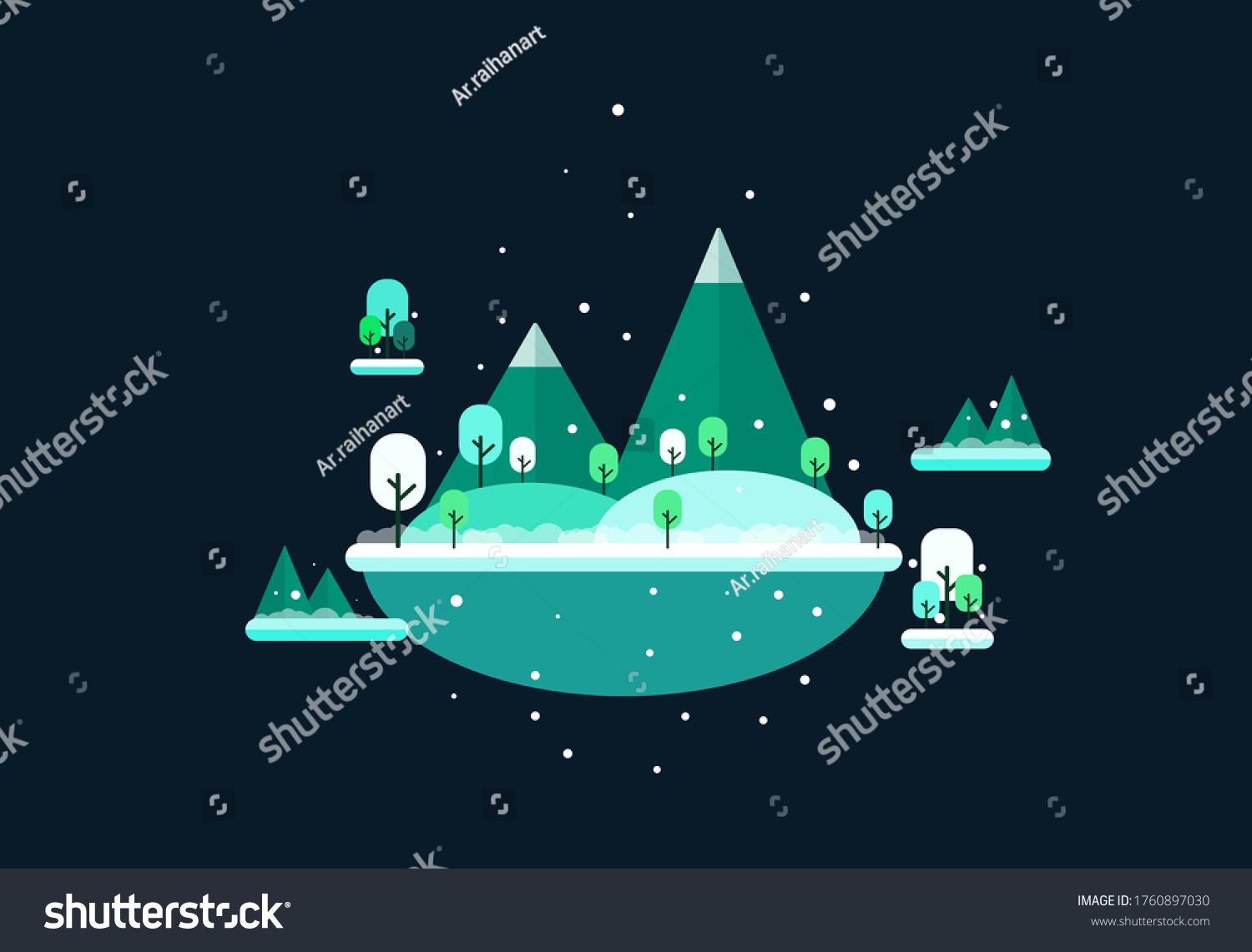 snow floating island with mountain and trees, - Royalty Free Stock ...