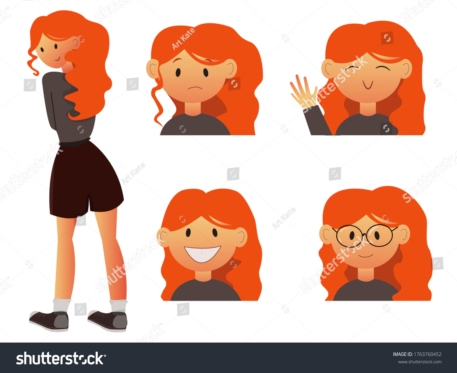 Illustration Of A Red Haired Girl Icons Of Girls Royalty Free Stock