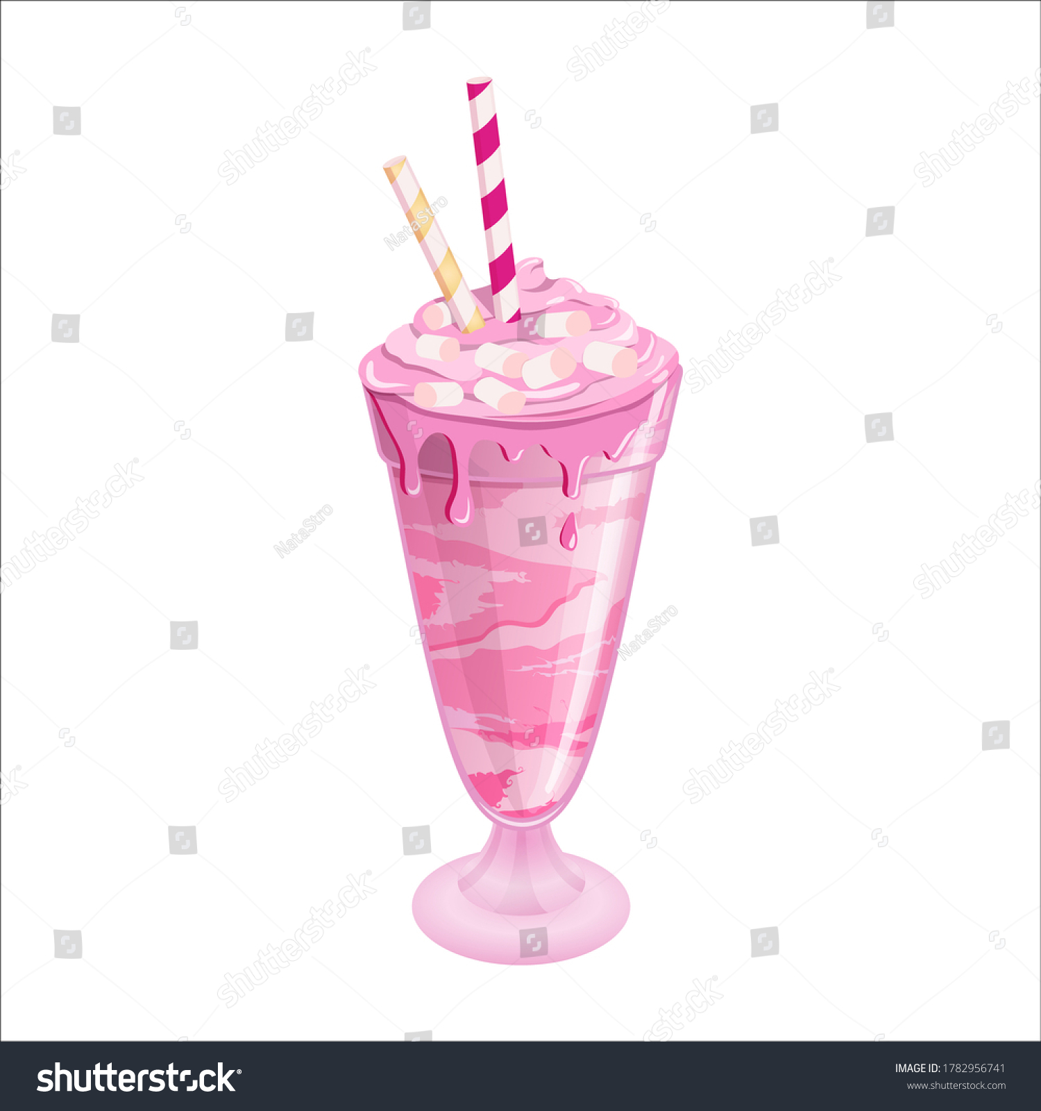 Giant milkshake with marshmallow, tube, drinking - Royalty Free Stock ...