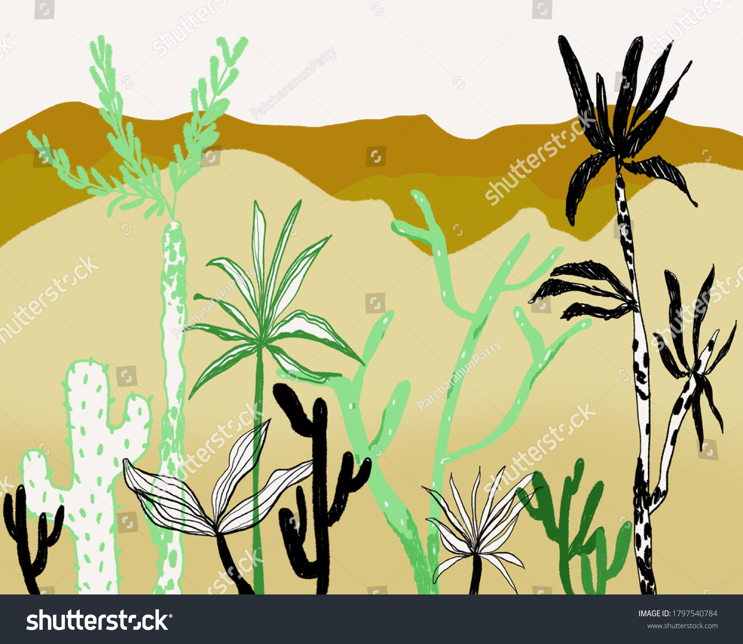 Desert plants with a desert view on the - Royalty Free Stock Photo ...