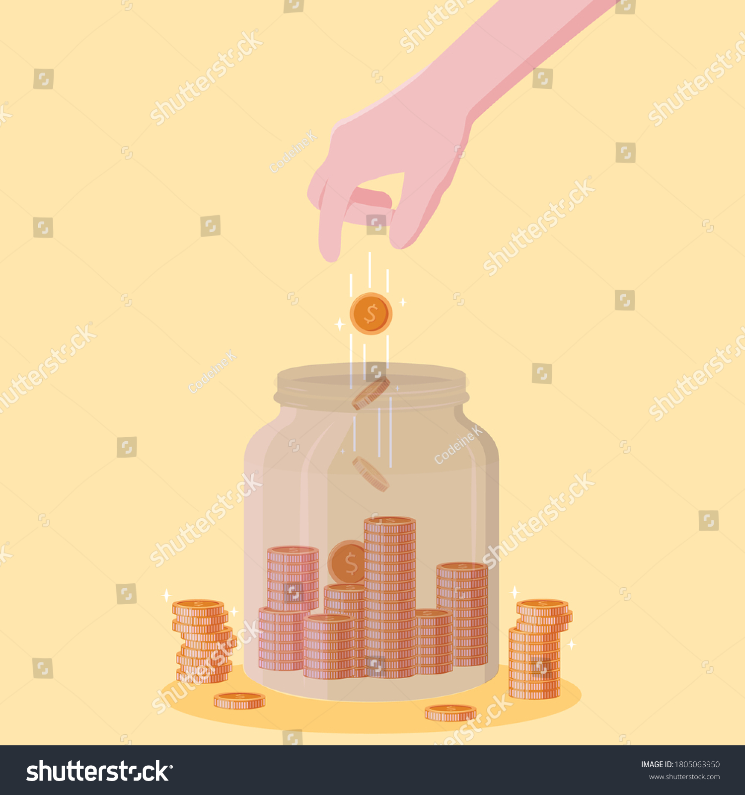 The young man's hand was pouring money into a - Royalty Free Stock ...