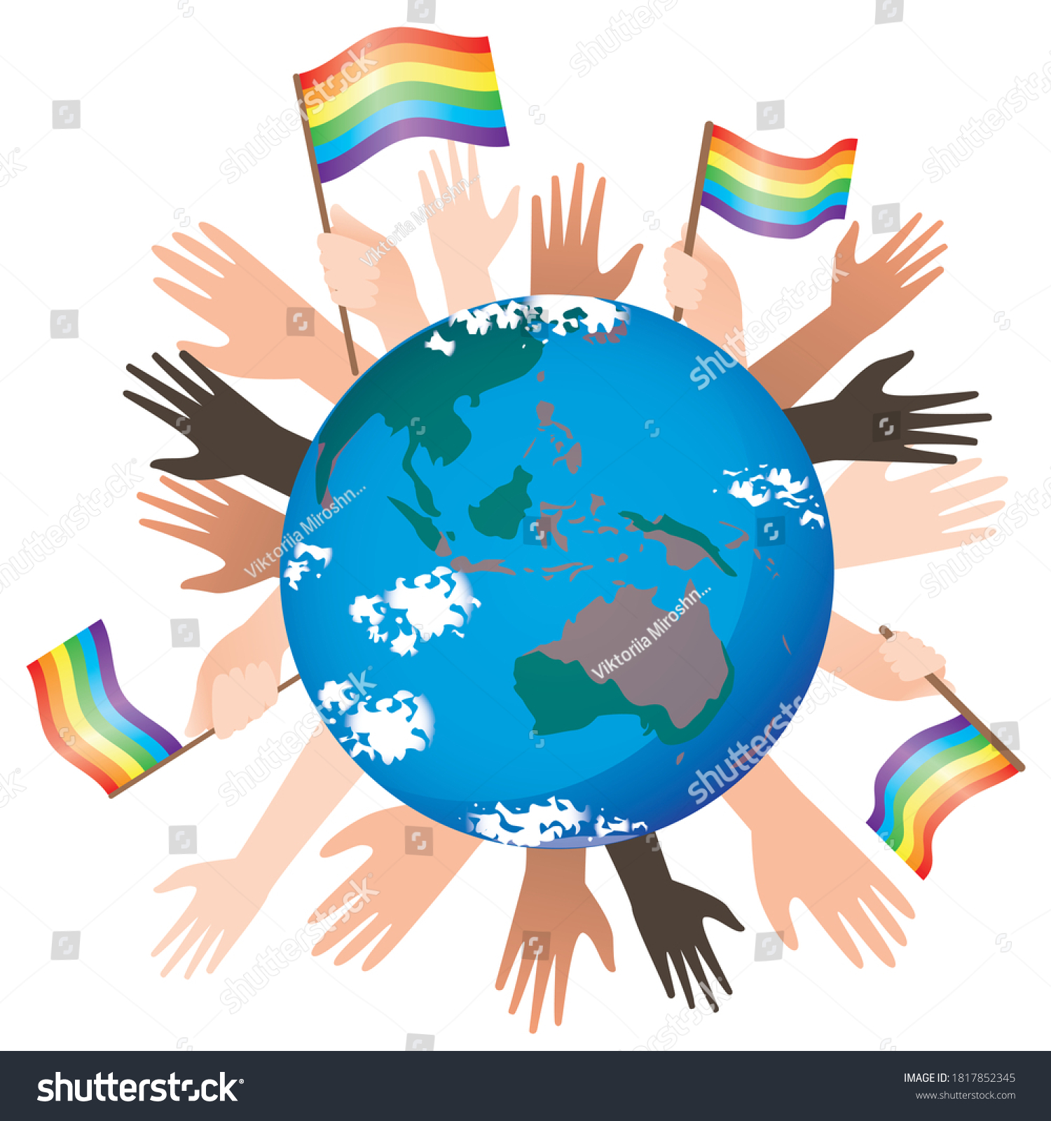 Hands Lgbtq Flags And Planet Earth Flat Vector Royalty Free Stock