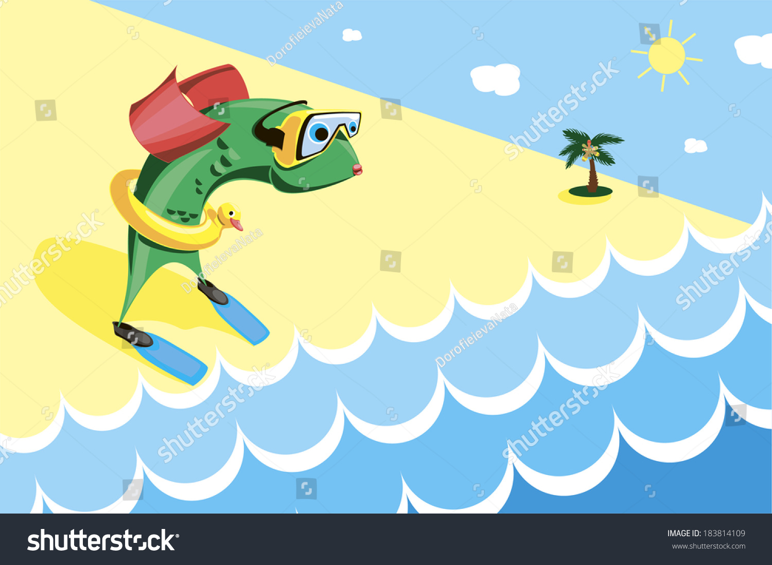 In summer, fish, flippers,with the children's - Royalty Free Stock ...