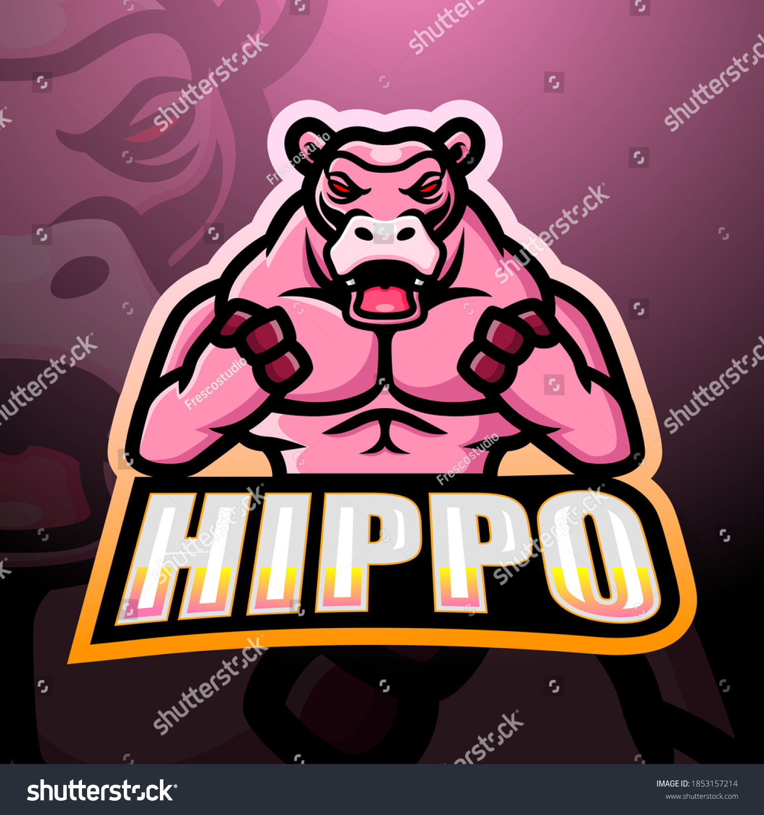Strong Hippo Mascot Esport Logo Design Royalty Free Stock Vector