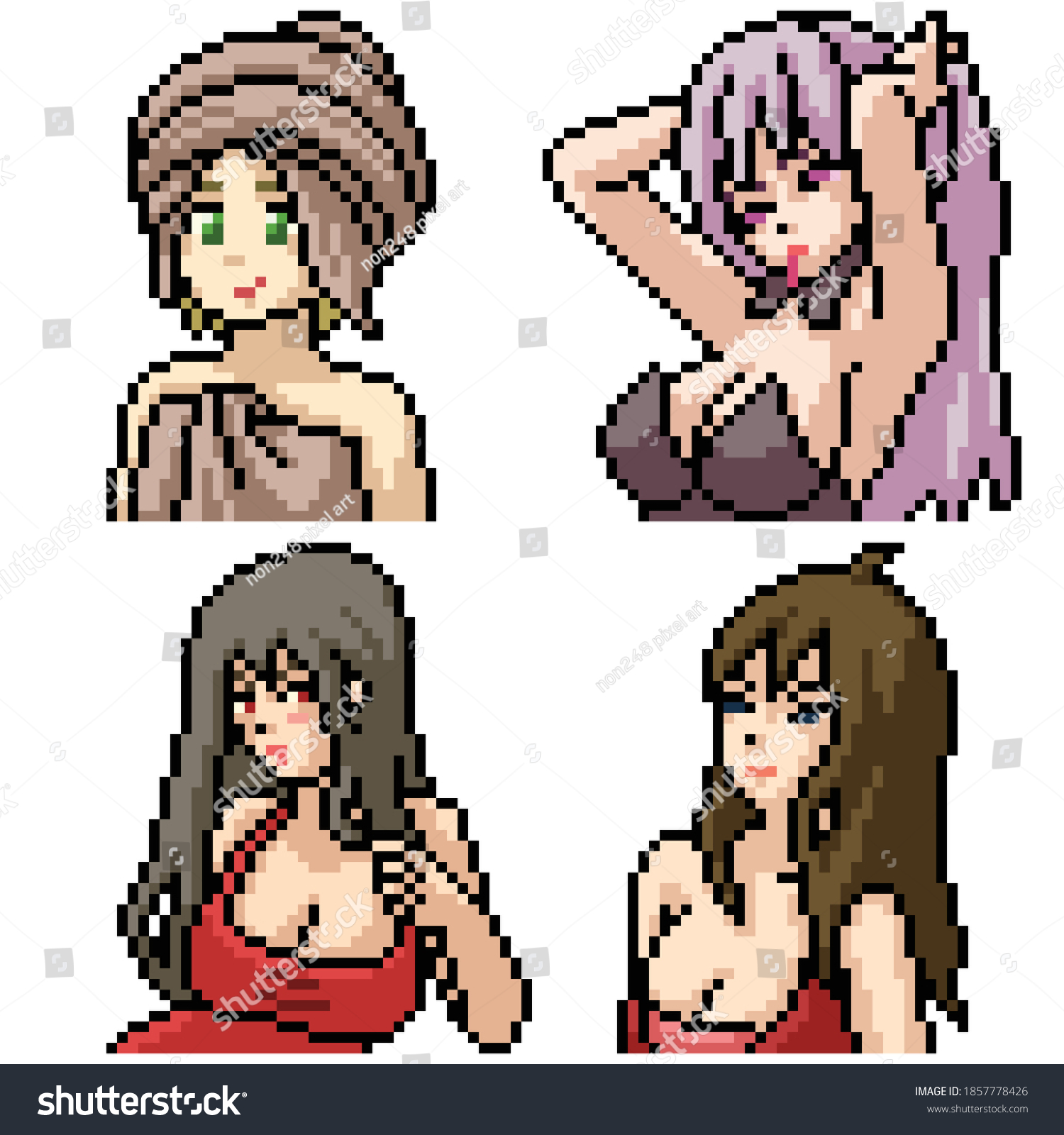 Pixel Art Set Isolated Sexy Anime Girl Royalty Free Stock Vector 1857778426