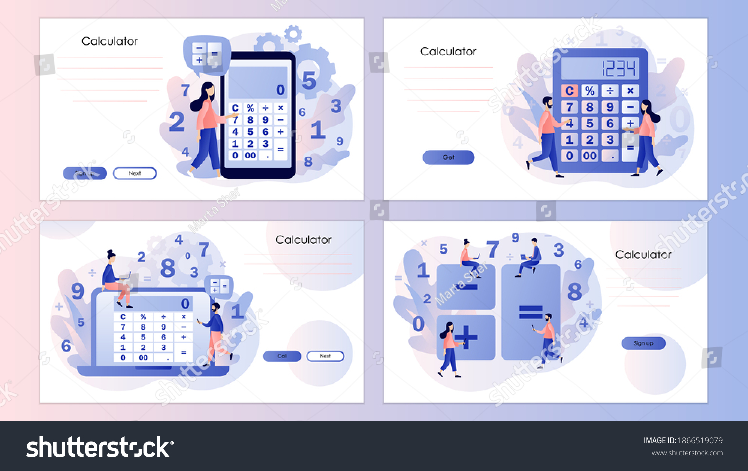 Calculator app. Tiny people with calculating. - Royalty Free Stock ...