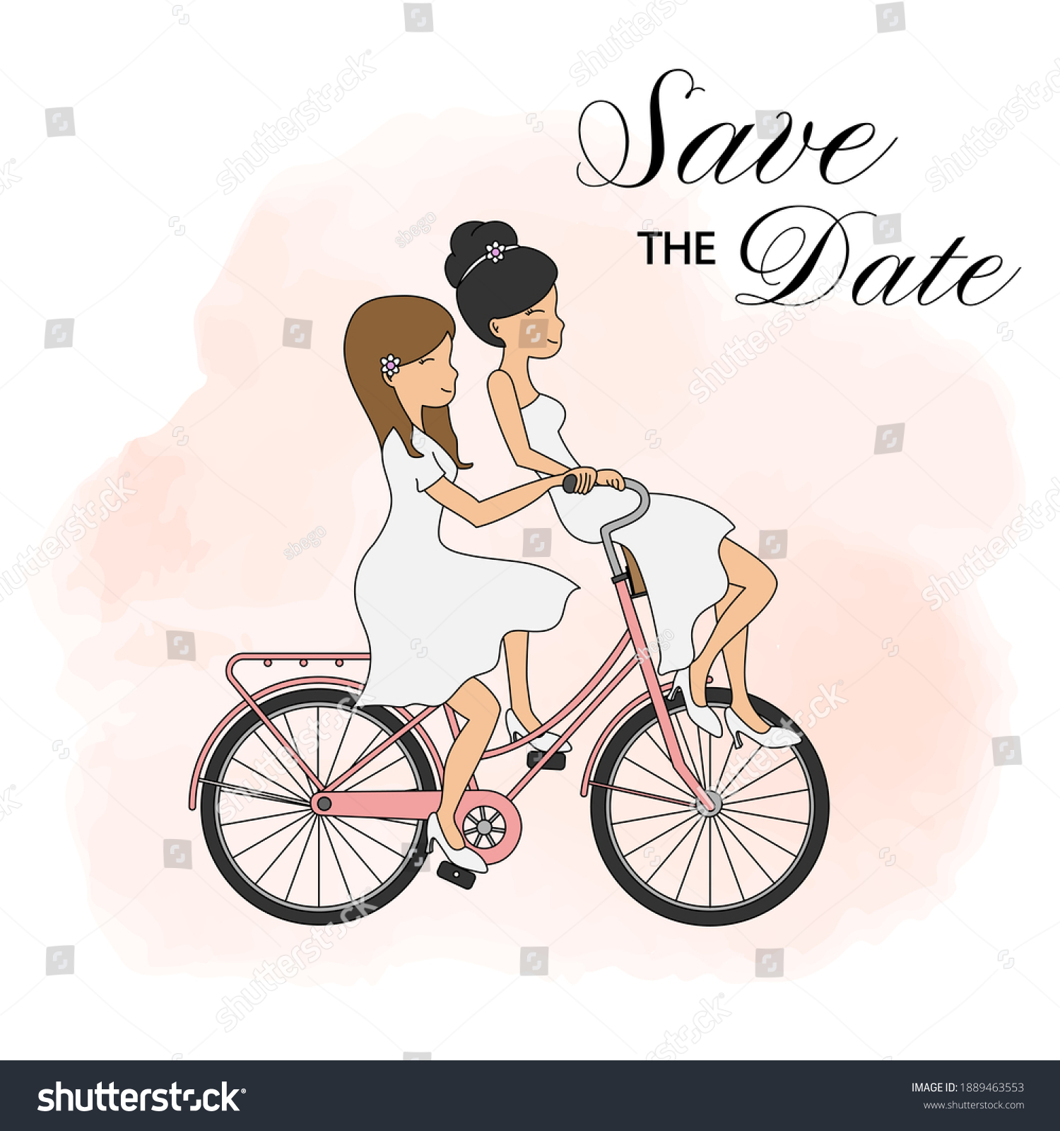 Same Sex Marriage Card Two Women On Bicycles Royalty Free Stock