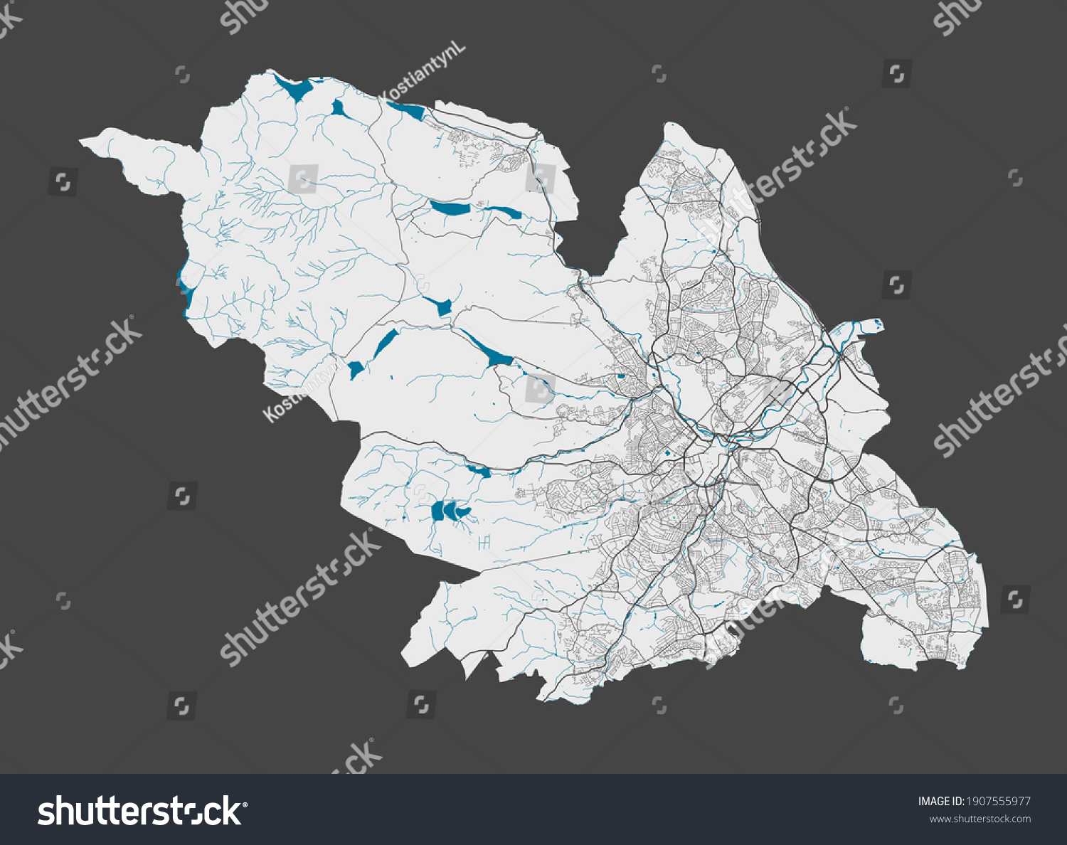 Sheffield map. Detailed map of Sheffield city - Royalty Free Stock ...