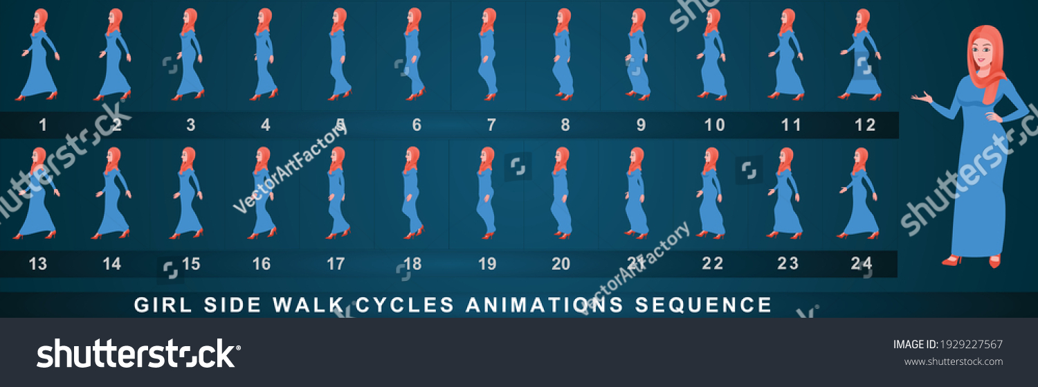 Arab Girl Character Side Walk Cycle Animation - Royalty Free Stock ...