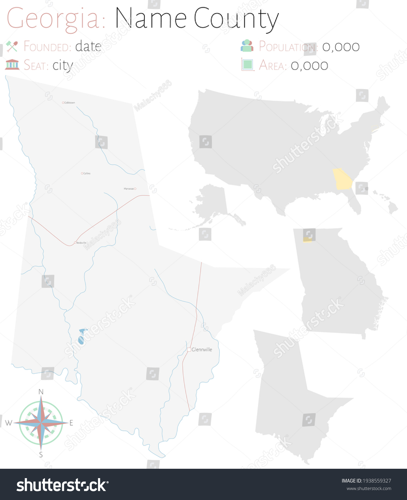 Large and detailed map of Tattnall county in - Royalty Free Stock ...