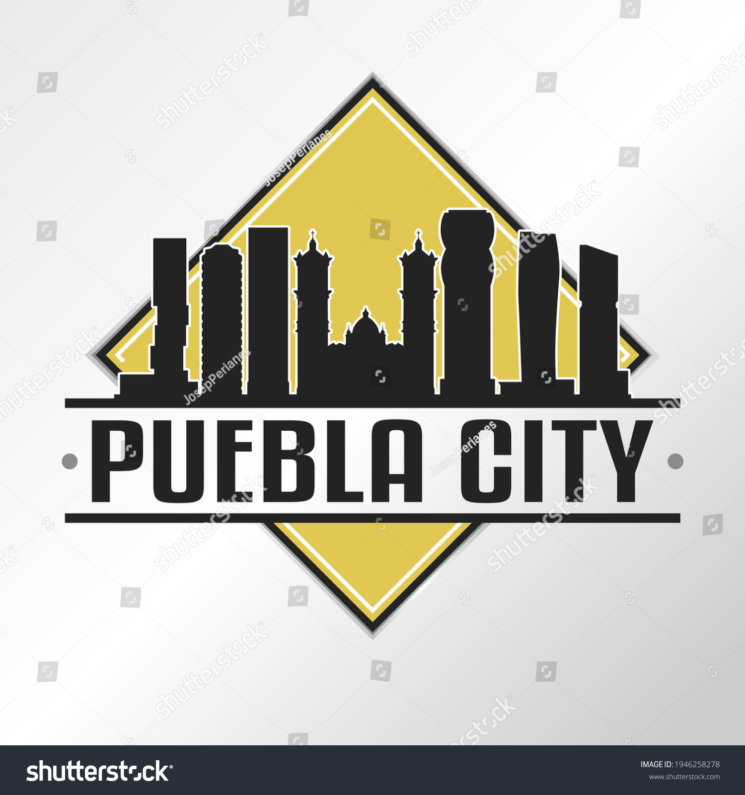 Puebla Mexico Skyline Logo Adventure Landscape Royalty Free Stock Vector 1946258278