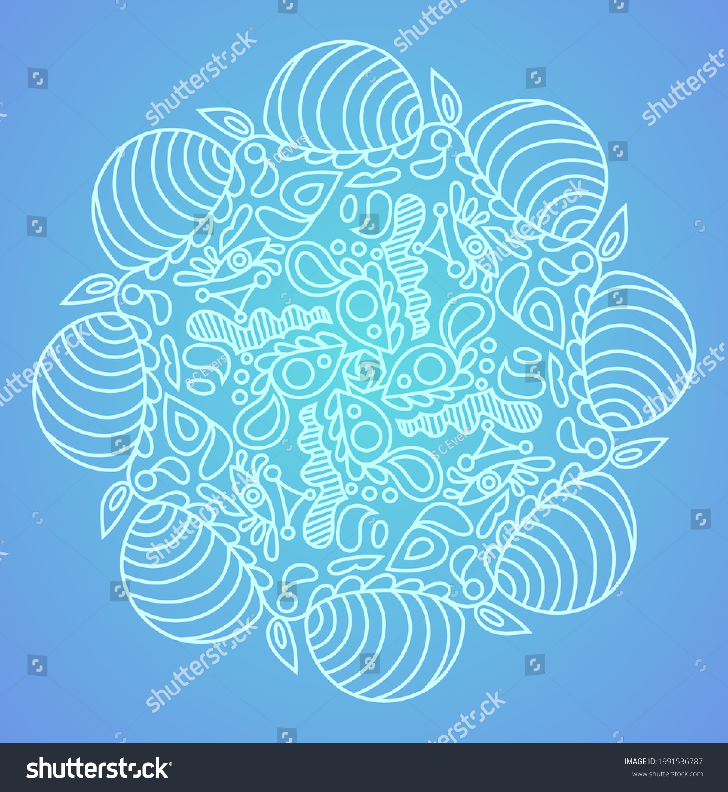 Mandala Adult Coloring Page Pattern On Blue Royalty Free Stock Vector