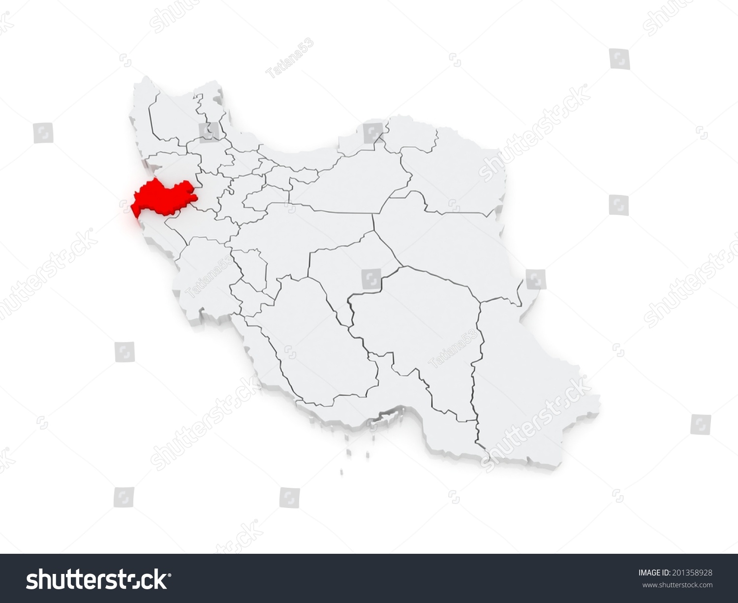 Map of Kermanshah. Iran. 3d - Royalty Free Stock Photo 201358928 ...