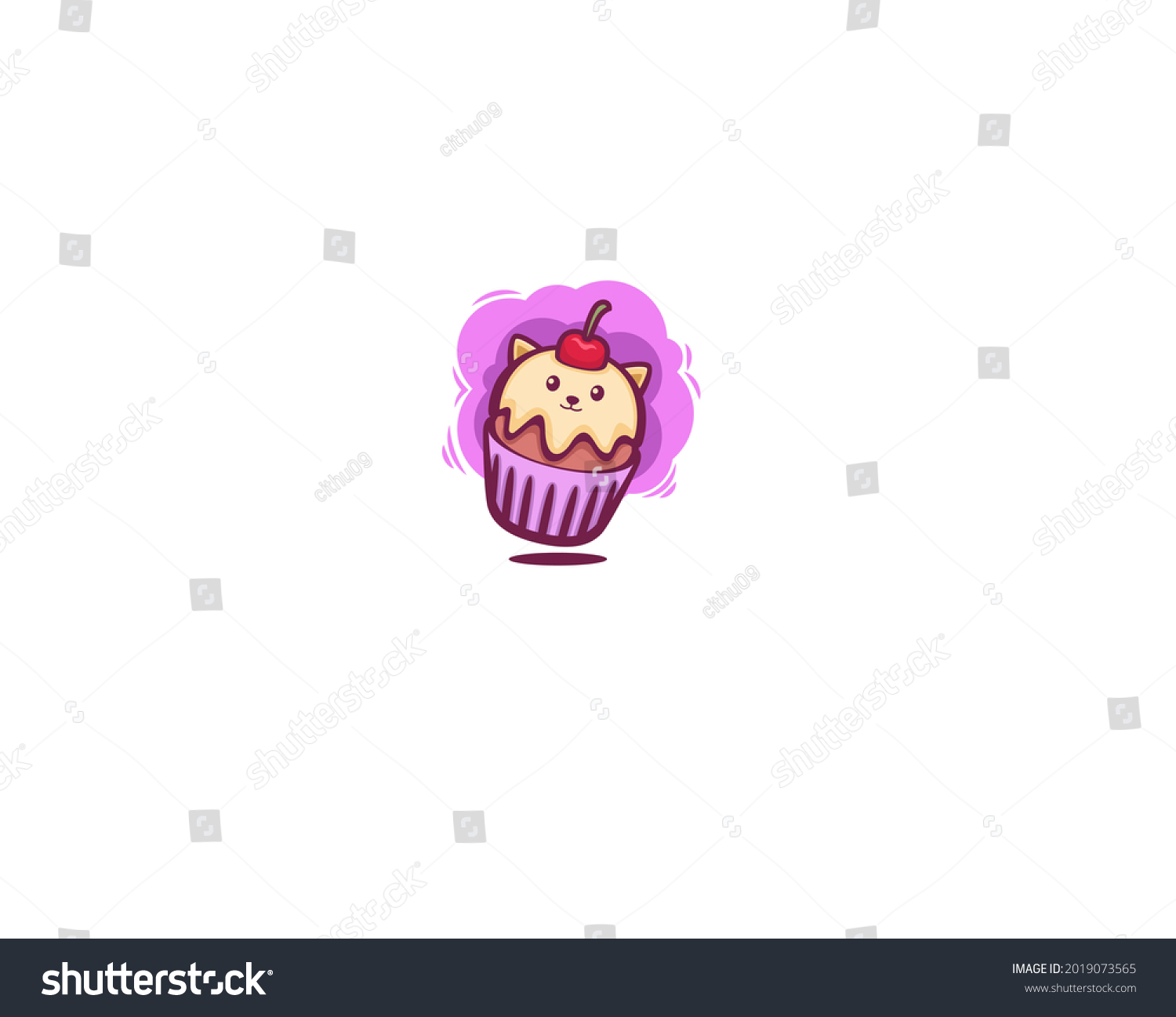 Cute Cat Cup Cake Doodle Art, Illustation - Royalty Free Stock Vector ...