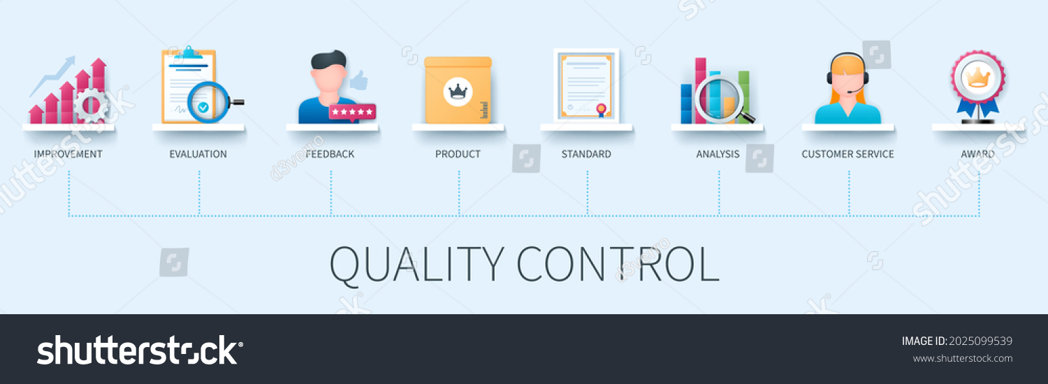 Quality control banner with icons. Improvement, - Royalty Free Stock ...