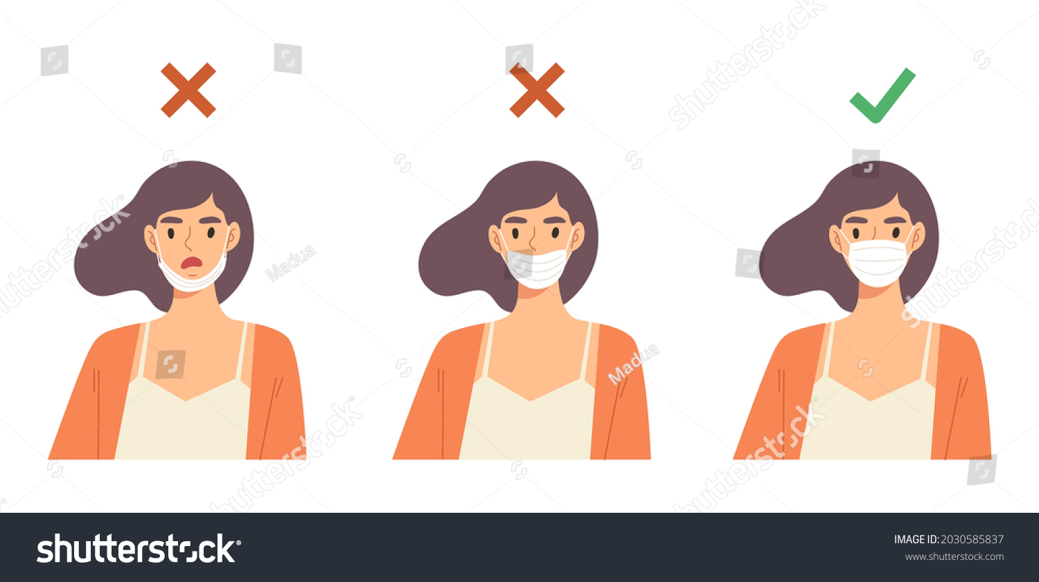 Showing right and wrong way to wear protective - Royalty Free Stock ...