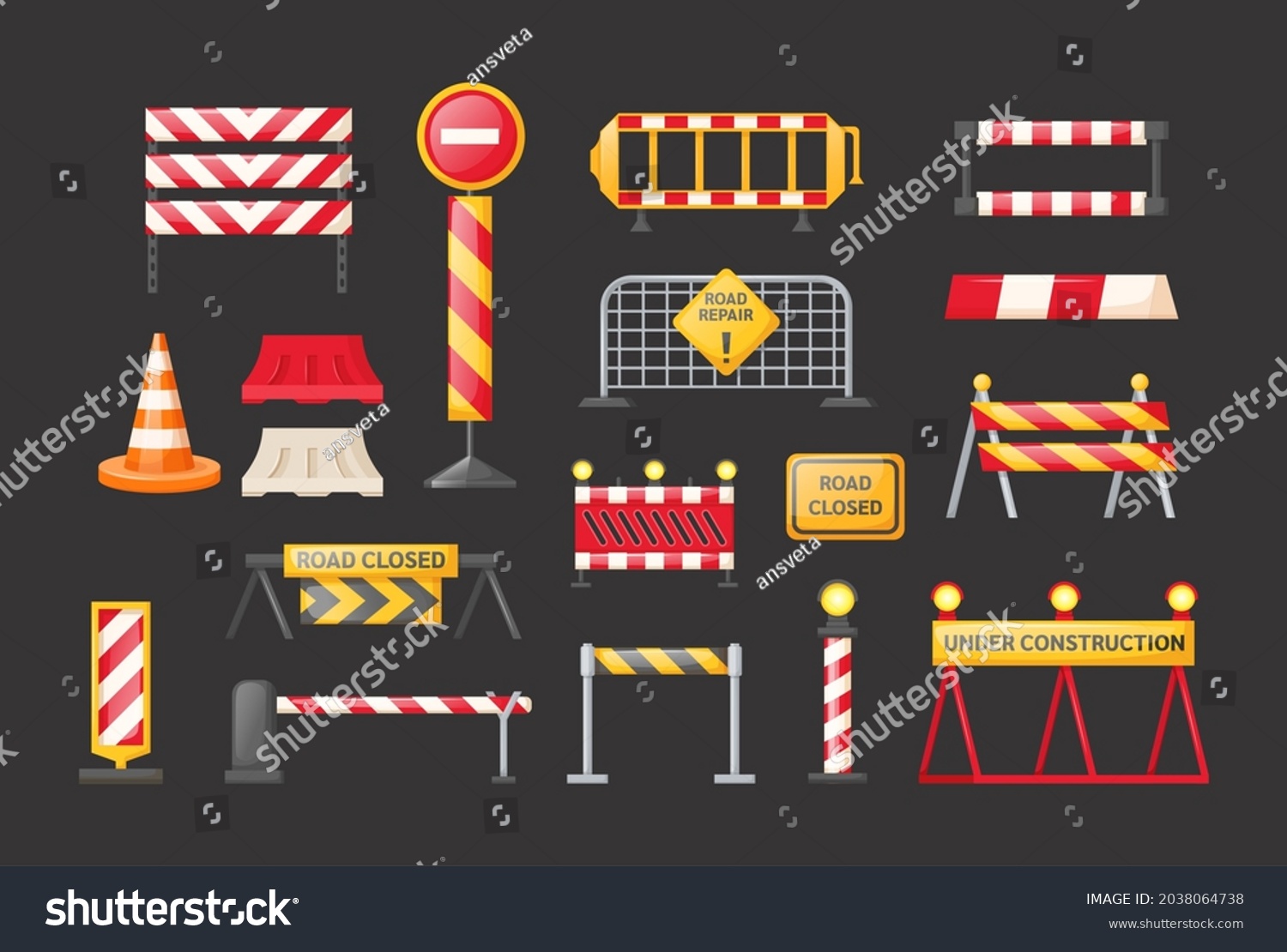 Traffic Road Repair Barriers Set Safety Royalty Free Stock Vector 2038064738