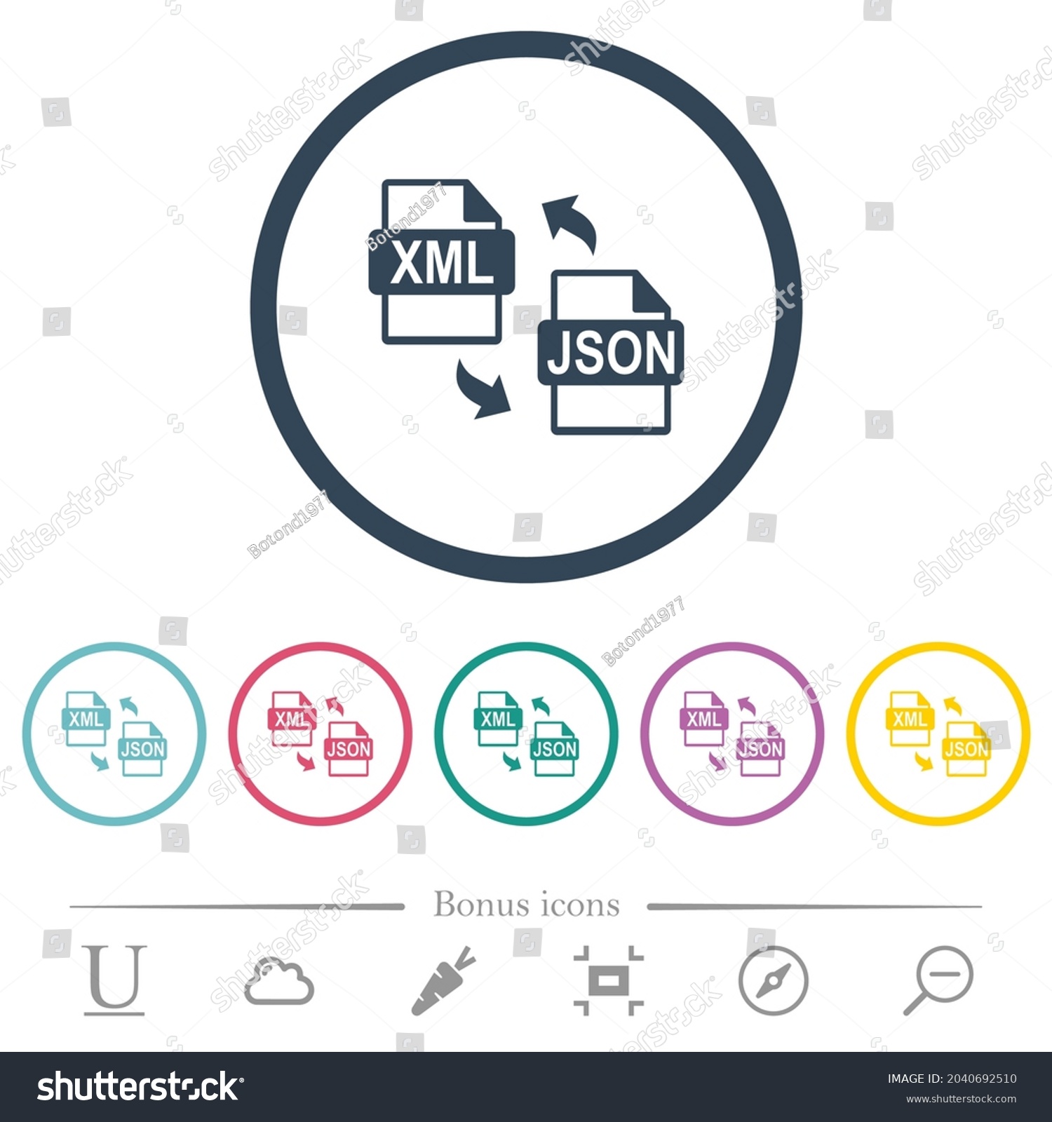 Xml Json File Conversion Flat Color Icons In Royalty Free Stock Vector 2040692510