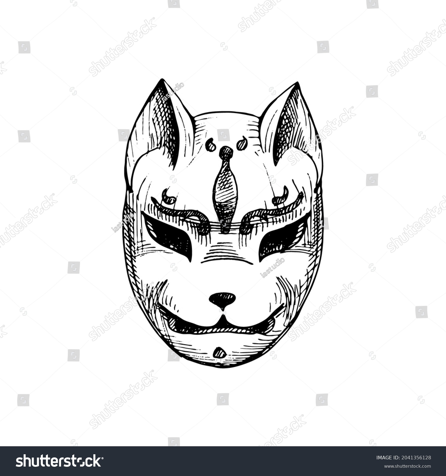 Japanese Kitsune fox mask. Vintage vector - Royalty Free Stock Vector ...