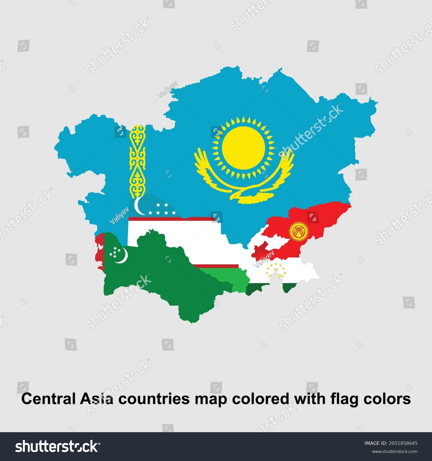 Central Asia countries map colored with flag - Royalty Free Stock ...