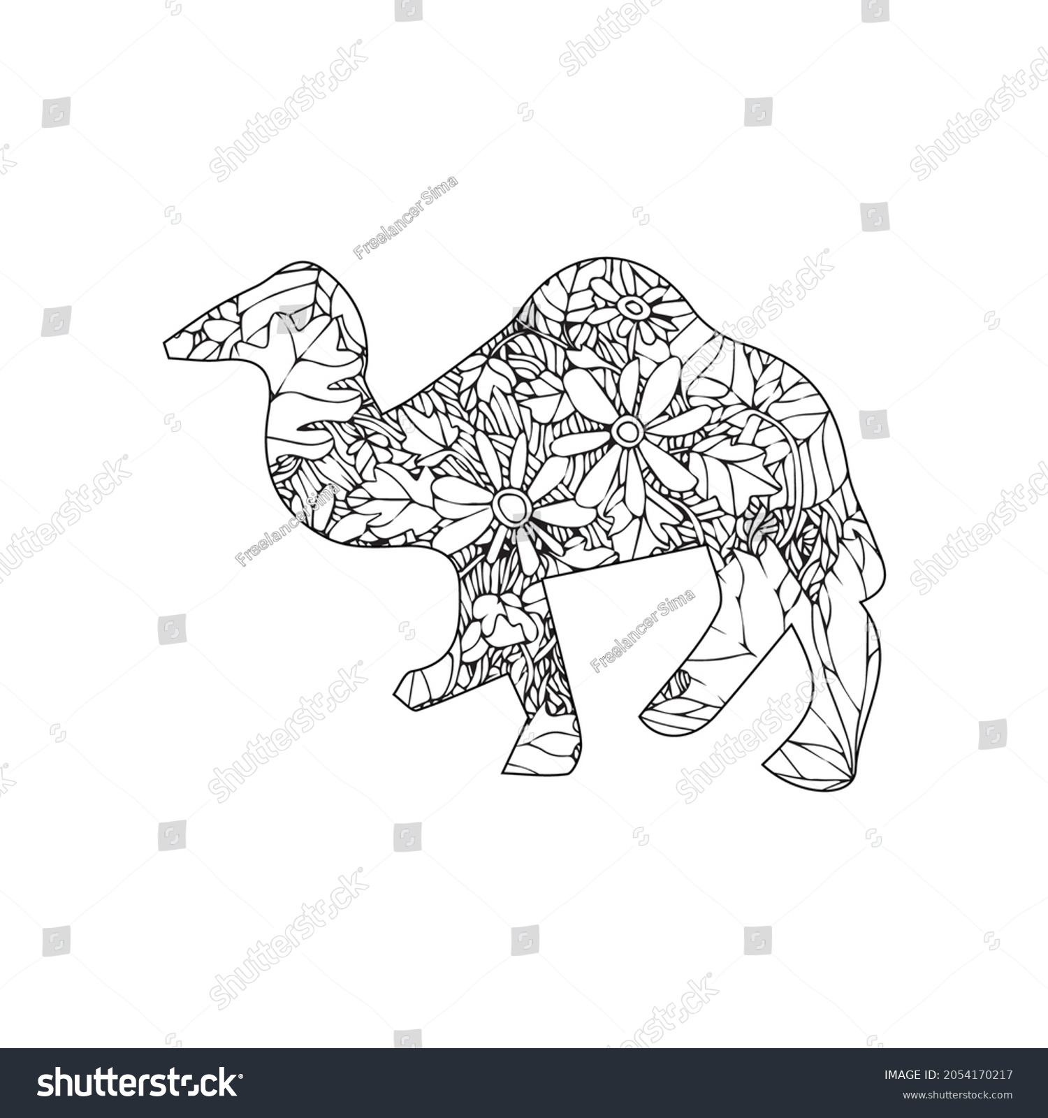 Camel Coloring page for adult. Zent art style - Royalty Free Stock ...