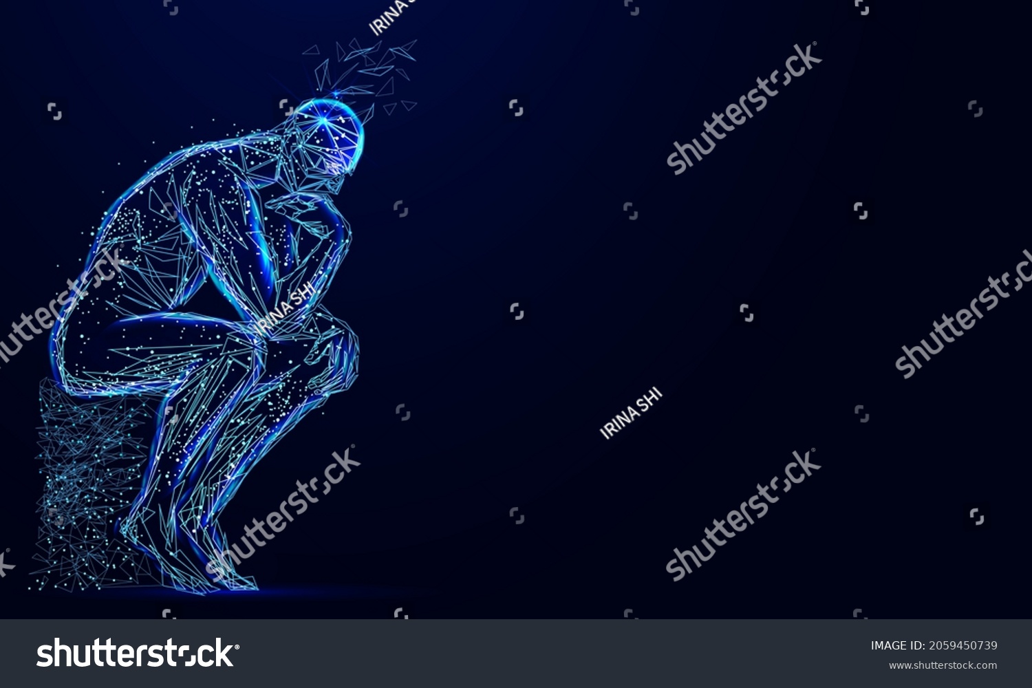 Thinker with broken head in wireframe polygonal - Royalty Free Stock ...