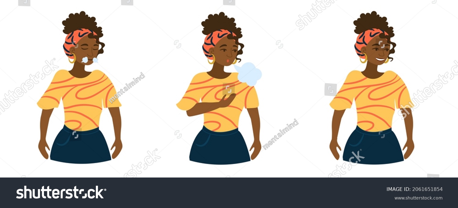 Breathing exercise concept. Female character - Royalty Free Stock ... Breathing exercise concept. Female character - Royalty Free Stock ...
