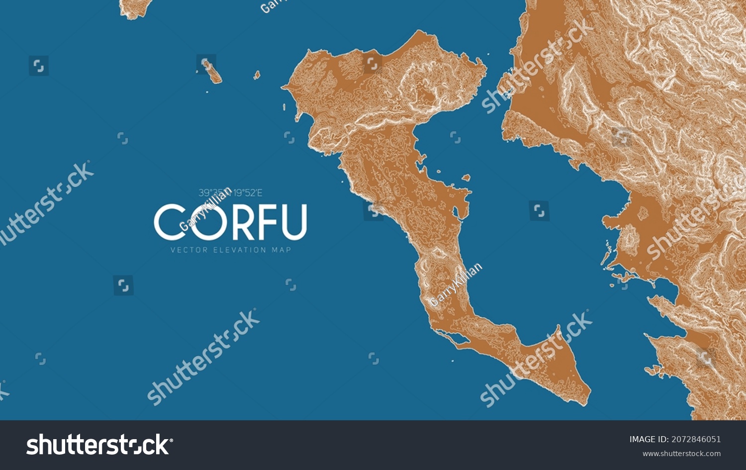 Topographic map of Corfu, Greece. Vector - Royalty Free Stock Vector ...