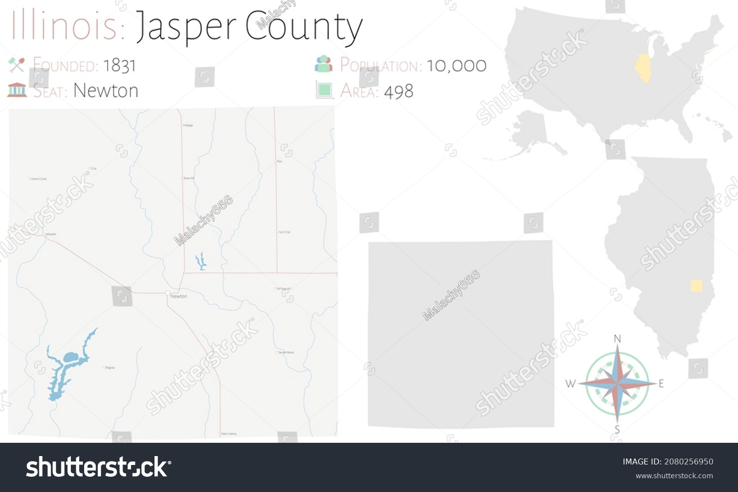 Map on an old playing card of Jasper county in - Royalty Free Stock ...