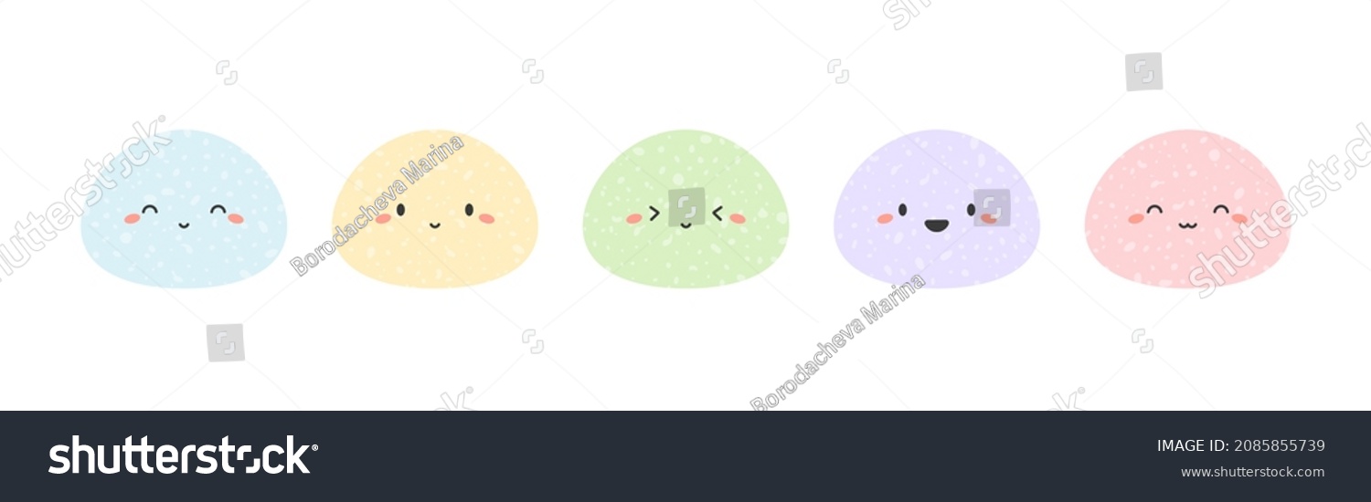 Mochi set with texture and kawaii face. Sweet - Royalty Free Stock ...