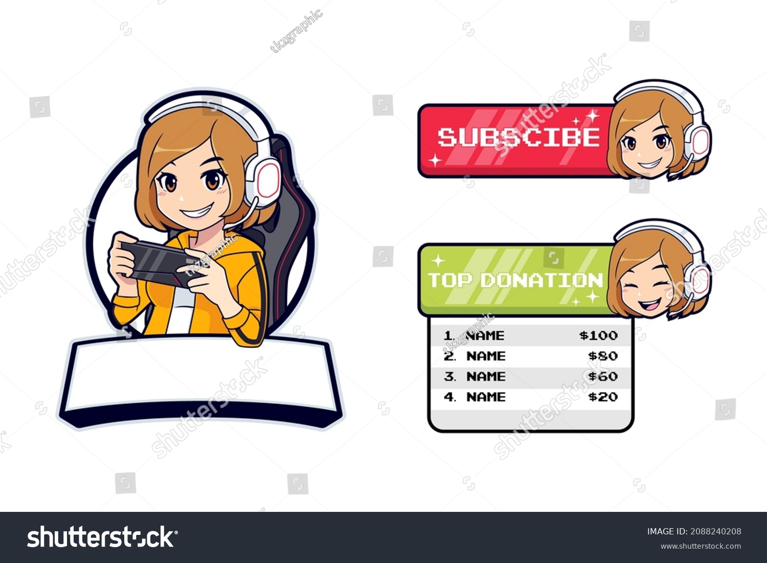 Cute Gamer Girl Mascot Logo Set For Streamer Or Royalty Free Stock