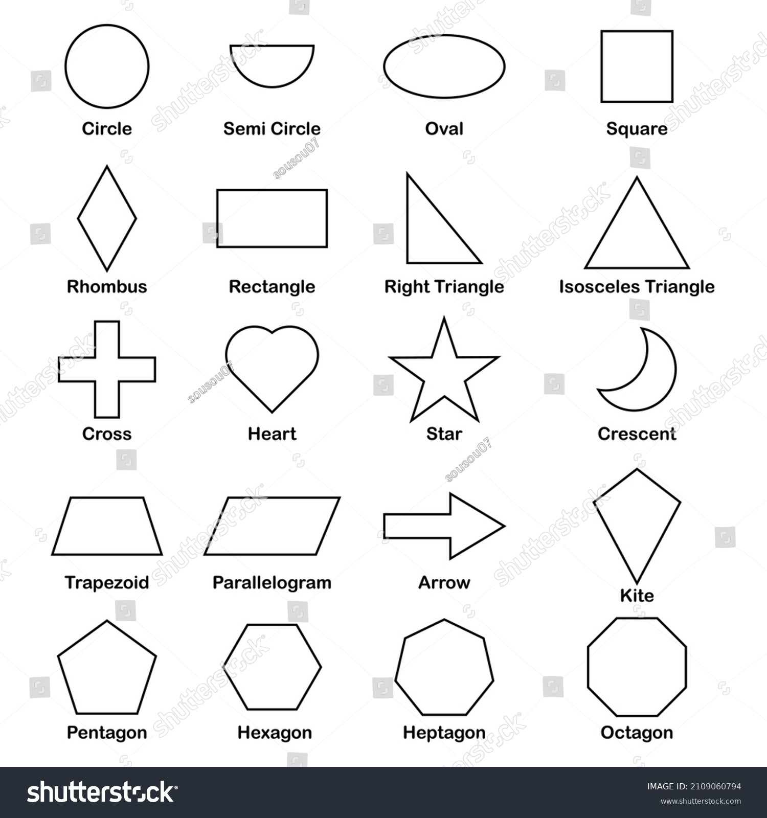 2D geometric shapes names in mathematics - Royalty Free Stock Vector ...