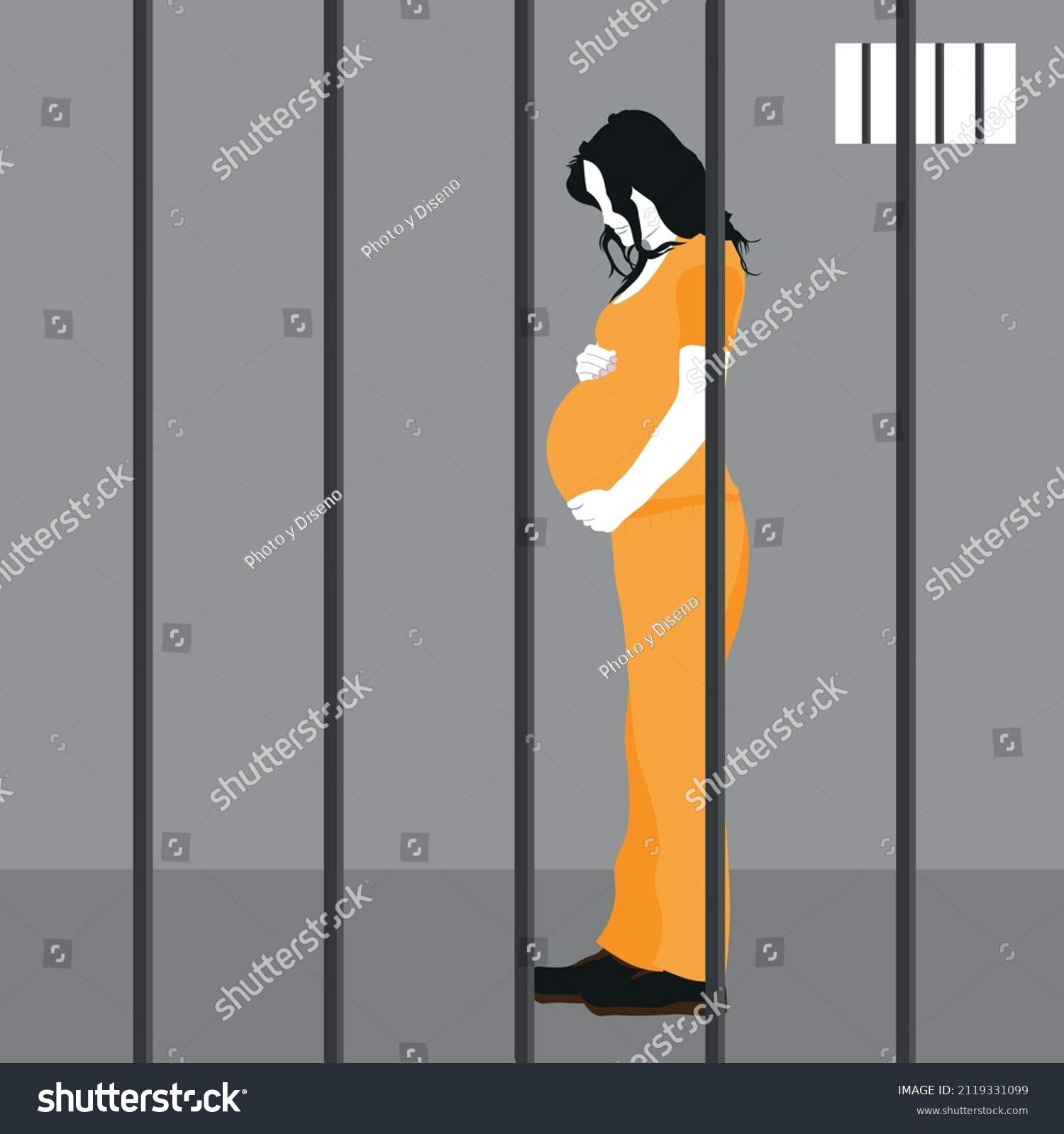 A Pregnant Woman In Prison Vector Image Royalty Free Stock Vector 2119331099