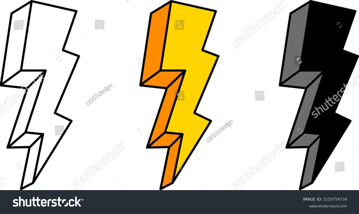 3D lightning set. Funny symbol of lightning - Royalty Free Stock Vector ...