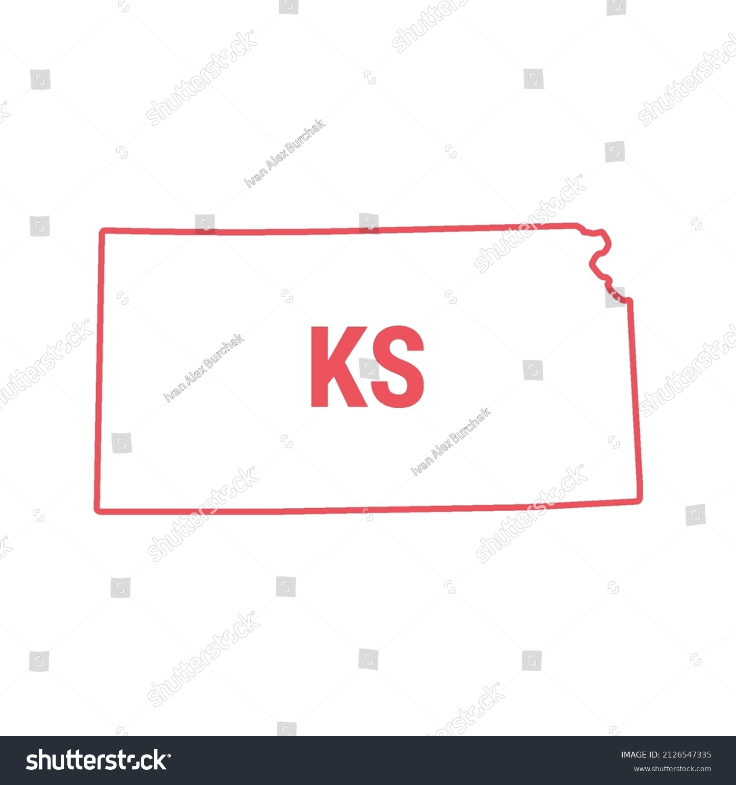 Kansas US state map red outline border. Vector - Royalty Free Stock ...