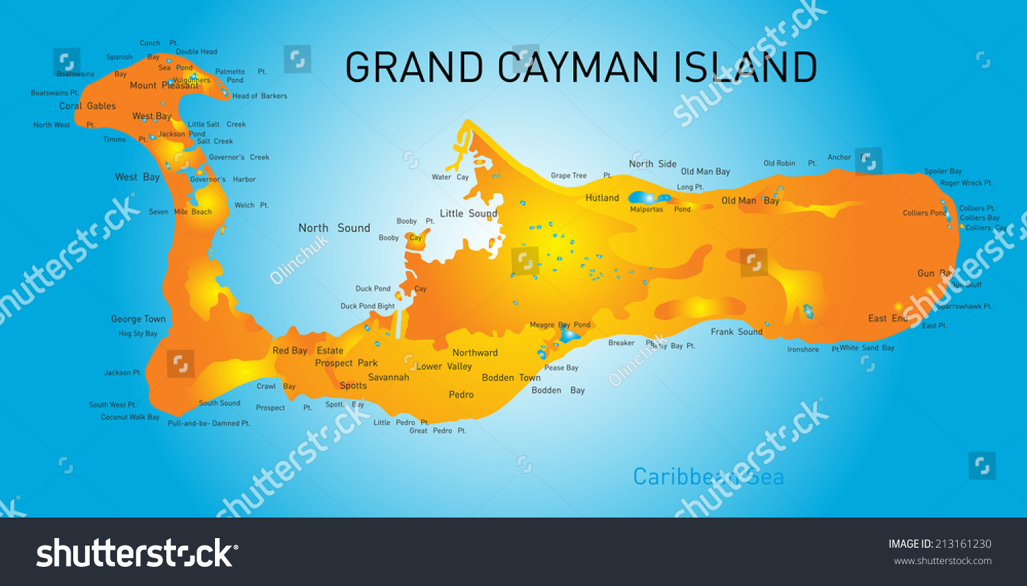 Grand Cayman islands vector map - Royalty Free Stock Vector 213161230 ...