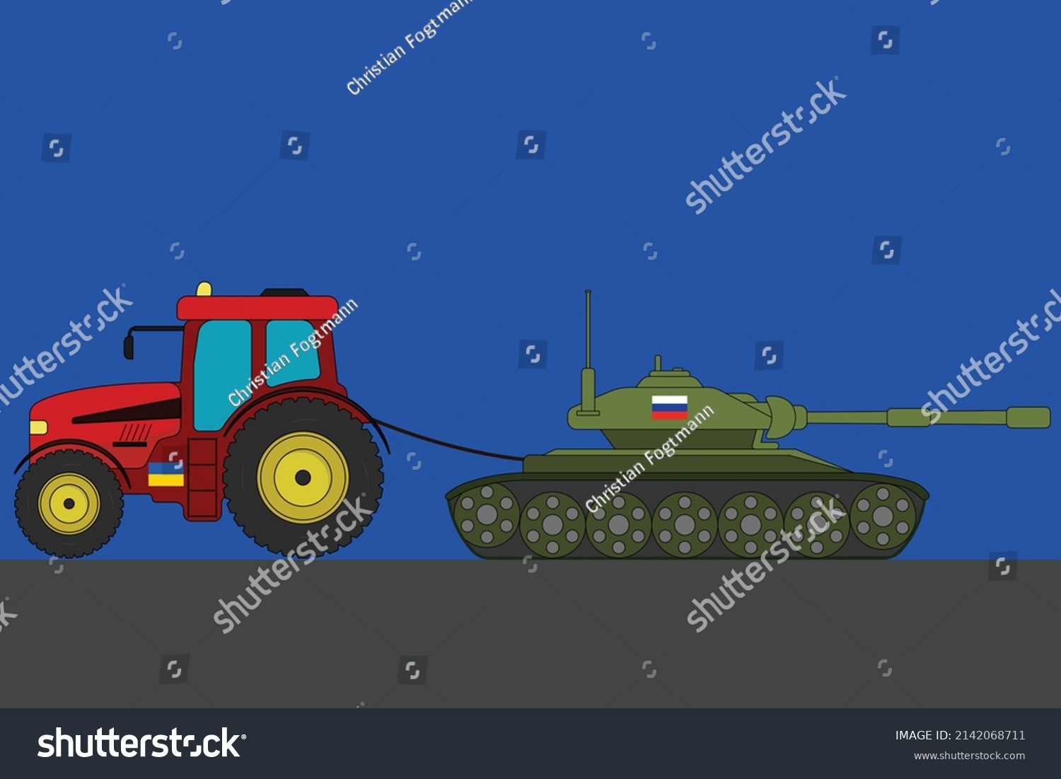 Ukrainian Tractor Tows Away A Russian Tank Royalty Free Stock Vector