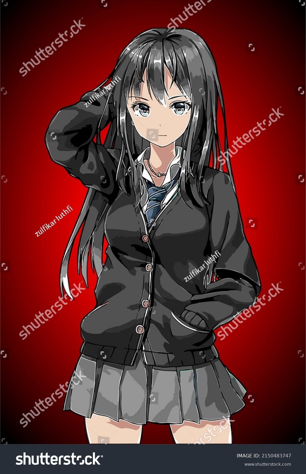 Anime Girl Wearing Black Jacket Vector Template Royalty Free Stock