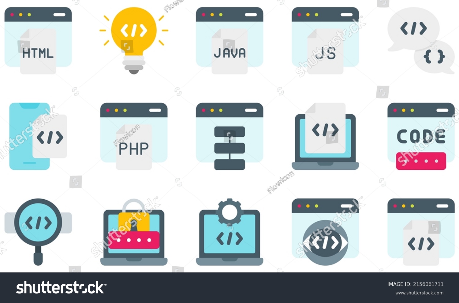 Set Of Vector Icons Related To Coding Contains Royalty Free Stock Vector 2156061711