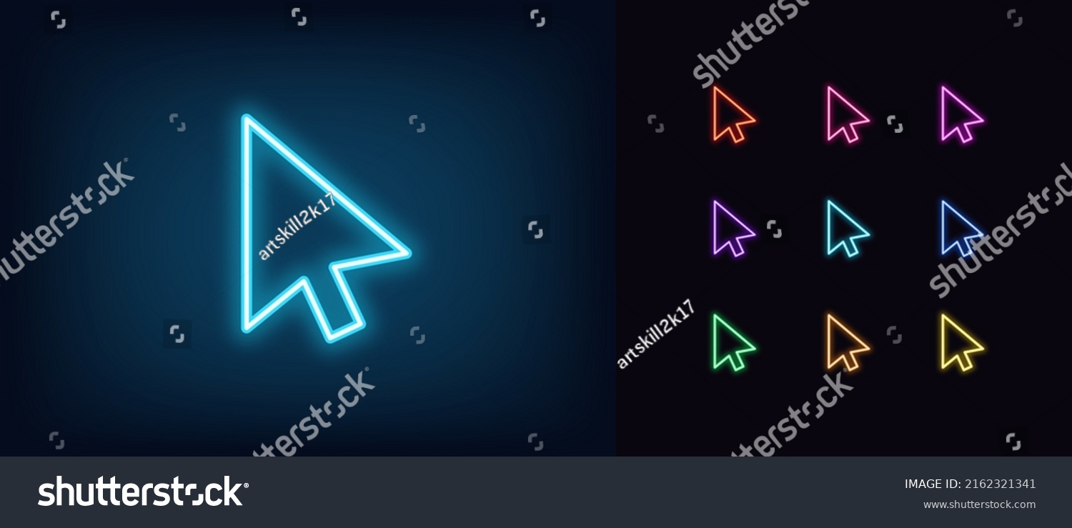 Outline neon mouse cursor icon. Glowing neon - Royalty Free Stock ...