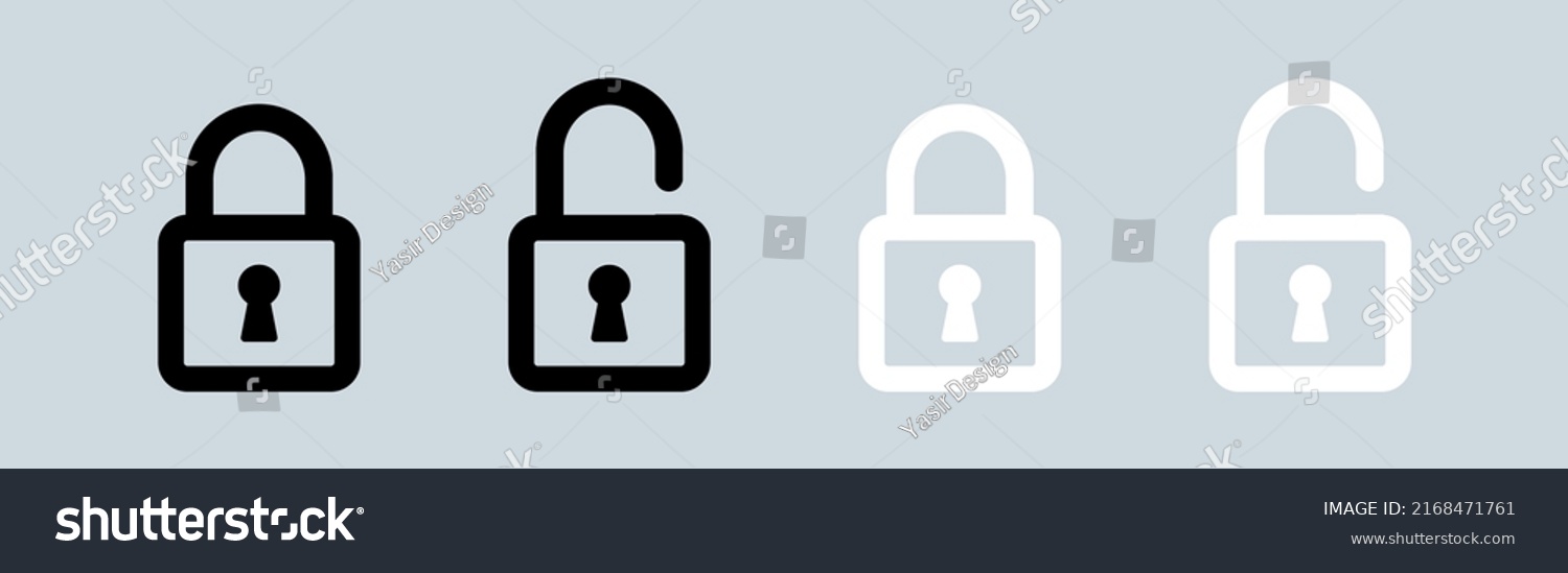Locked and unlocked line icon in black and white - Royalty Free Stock ...