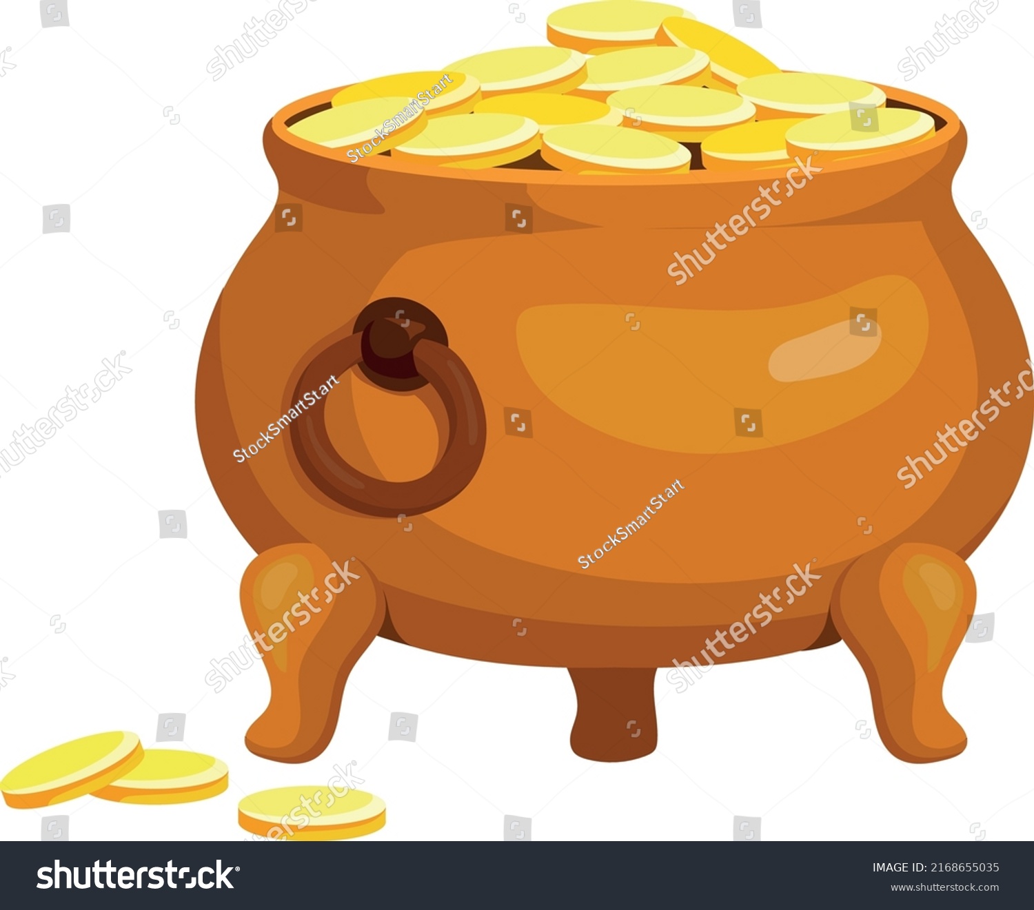 Golden coin pot. Secret treasure cartoon icon - Royalty Free Stock ...