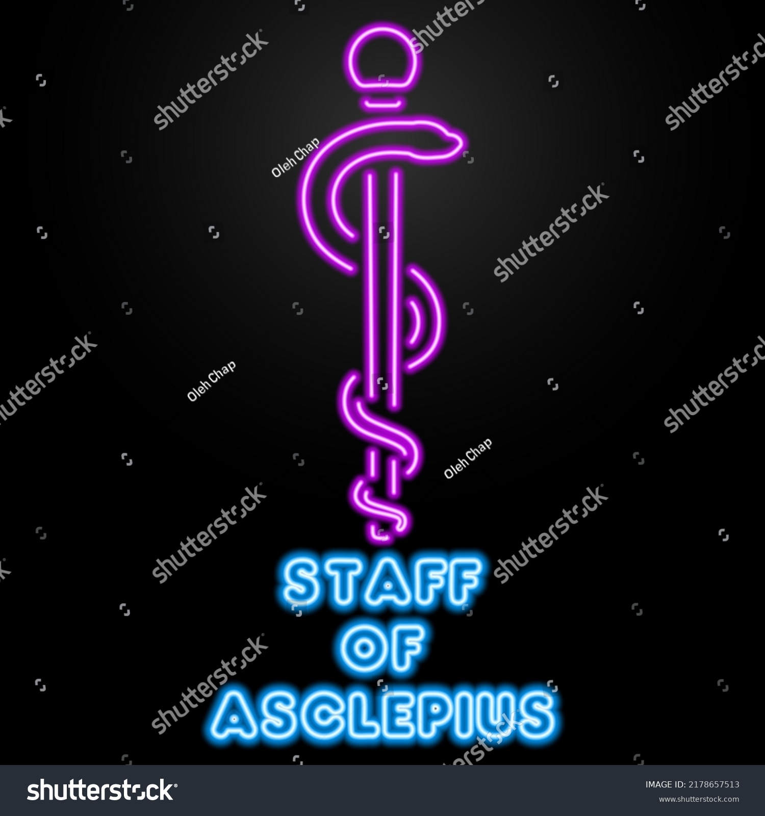 Staff Of Asclepius Neon Sign Modern Glowing Royalty Free Stock Vector 2178657513