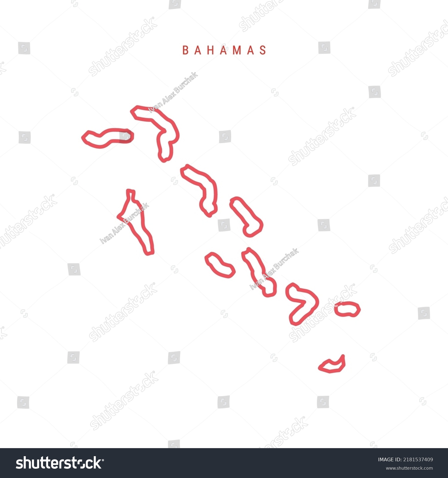 Bahamas Editable Outline Map Bahamian Red Royalty Free Stock Vector