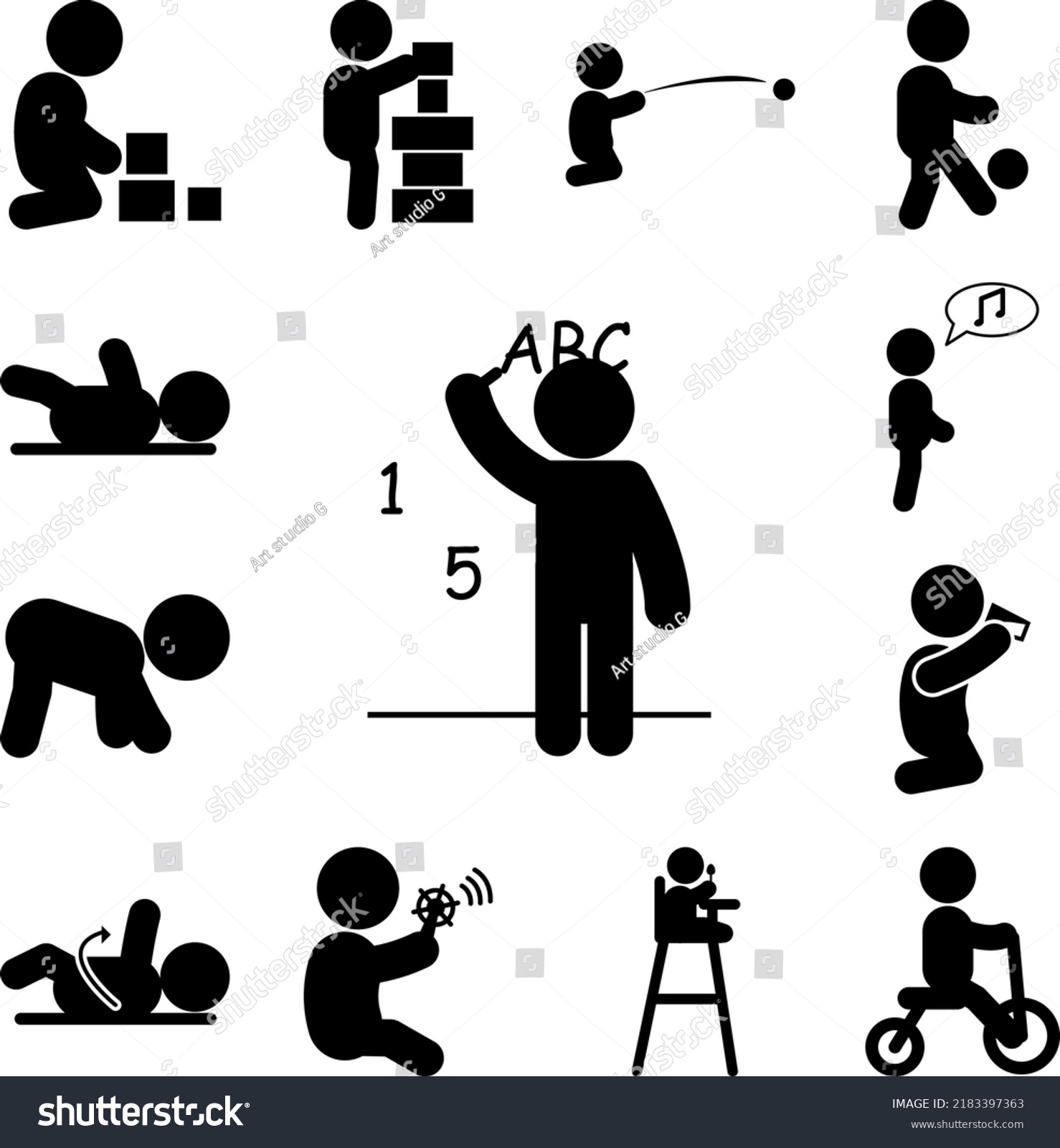 child is studying icon in a collection with - Royalty Free Stock Vector ...